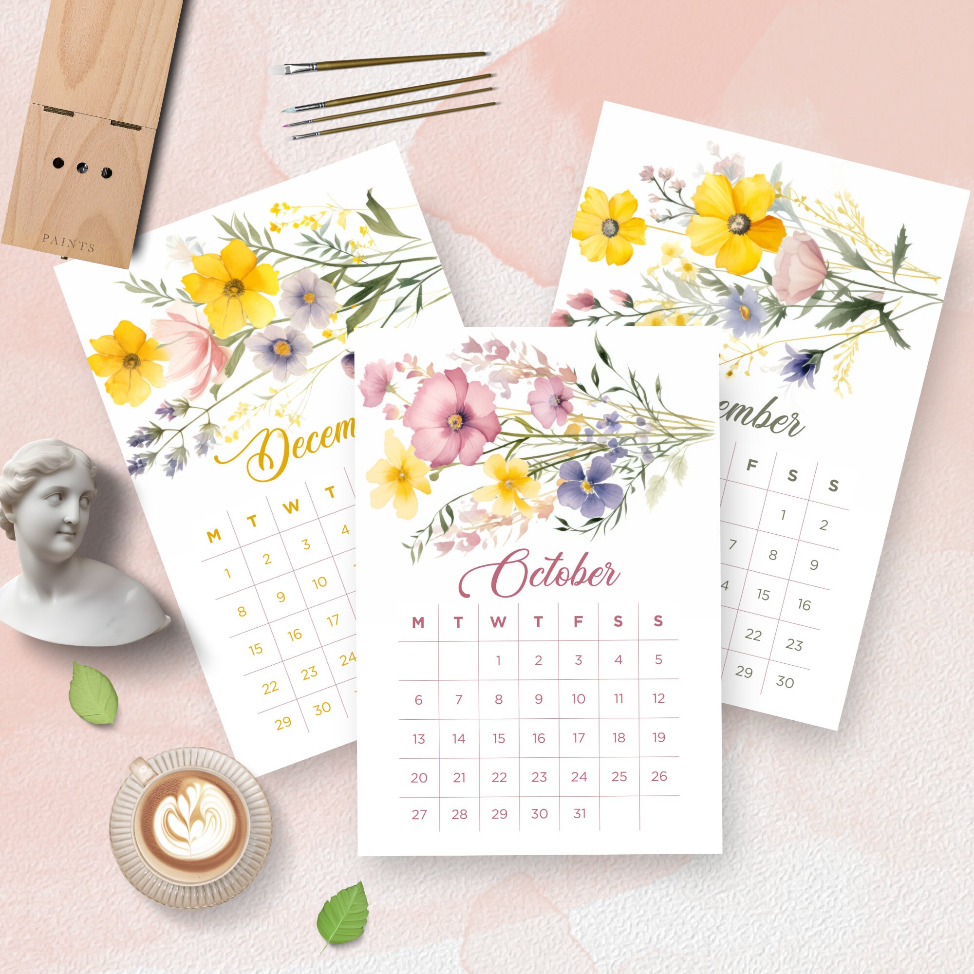 Watercolour Wildflowers 2025 Printable Calendar Template INSTANT ...