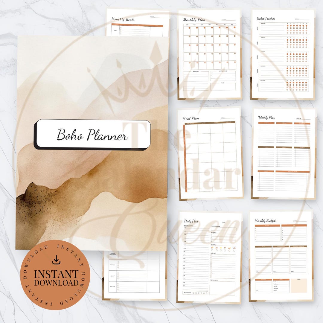 Undated Boho Planner Printable Template, Monthly, Weekly, Daily, Goal ...