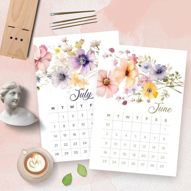 Watercolour Wildflowers 2025 Printable Calendar Template INSTANT ...