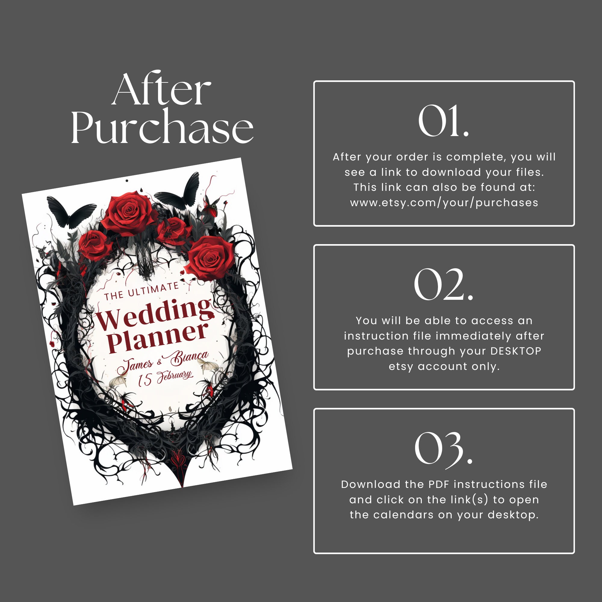 Gothic Wedding Planner Printable Template INSTANT DOWNLOAD A4/US Size, Wedding Itinerary ...