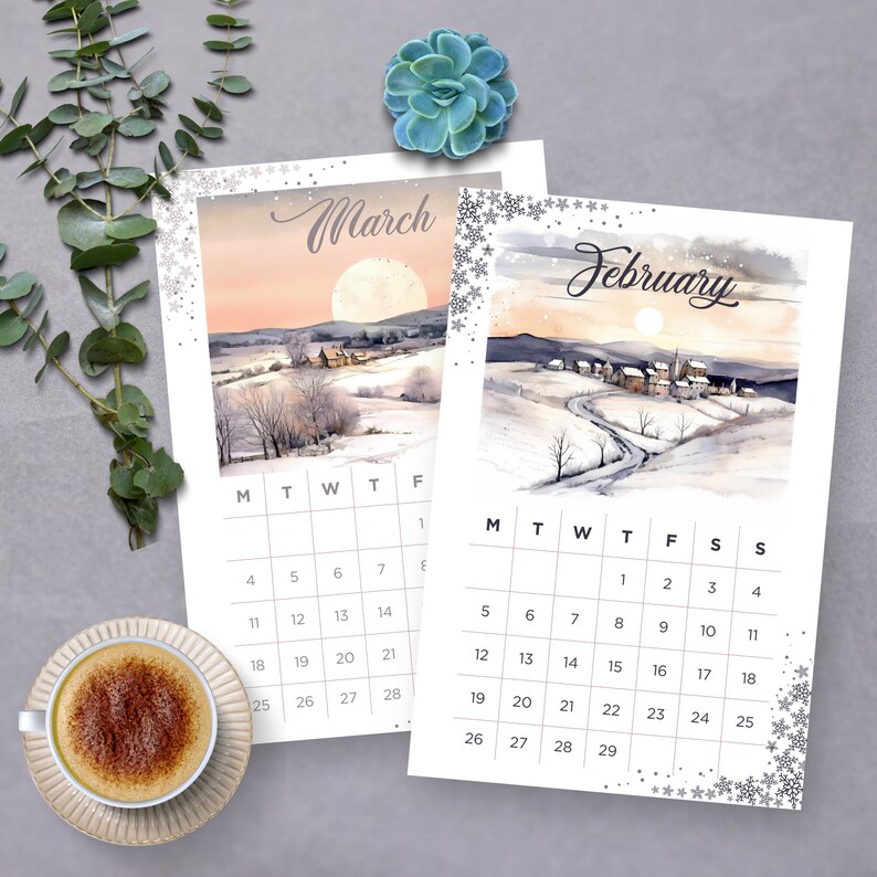 Watercolour Winter Scenes 2024 Printable Calendar Template INSTANT ...