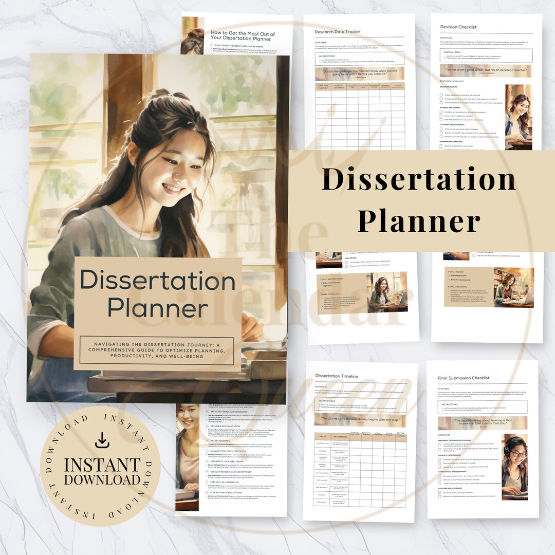 Dissertation Planner Printable Template INSTANT DOWNLOAD US Letter/a4 ...