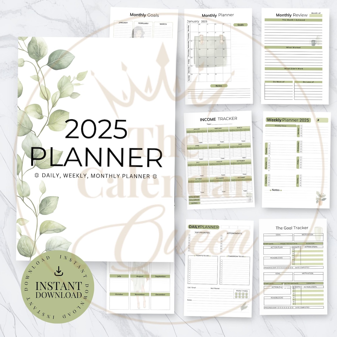 2025 Sage Green Printable Planner Template INSTANT DOWNLOAD A4/US ...