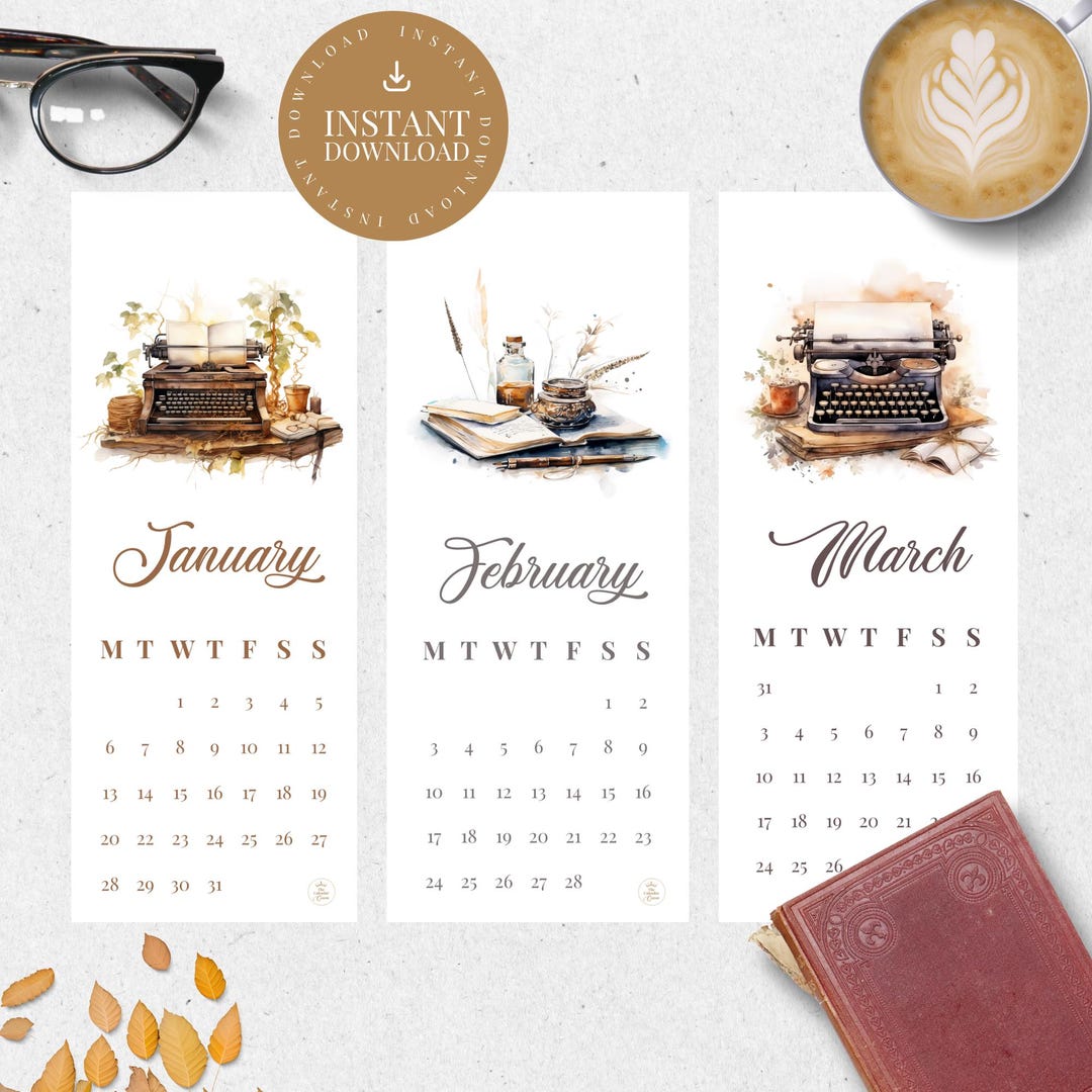 2025 Bookmark Calendar Set Printable Template INSTANT DOWNLOAD 2.5 by 6 ...