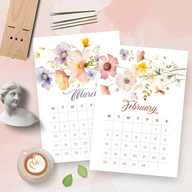 Watercolour Wildflowers 2025 Printable Calendar Template INSTANT ...