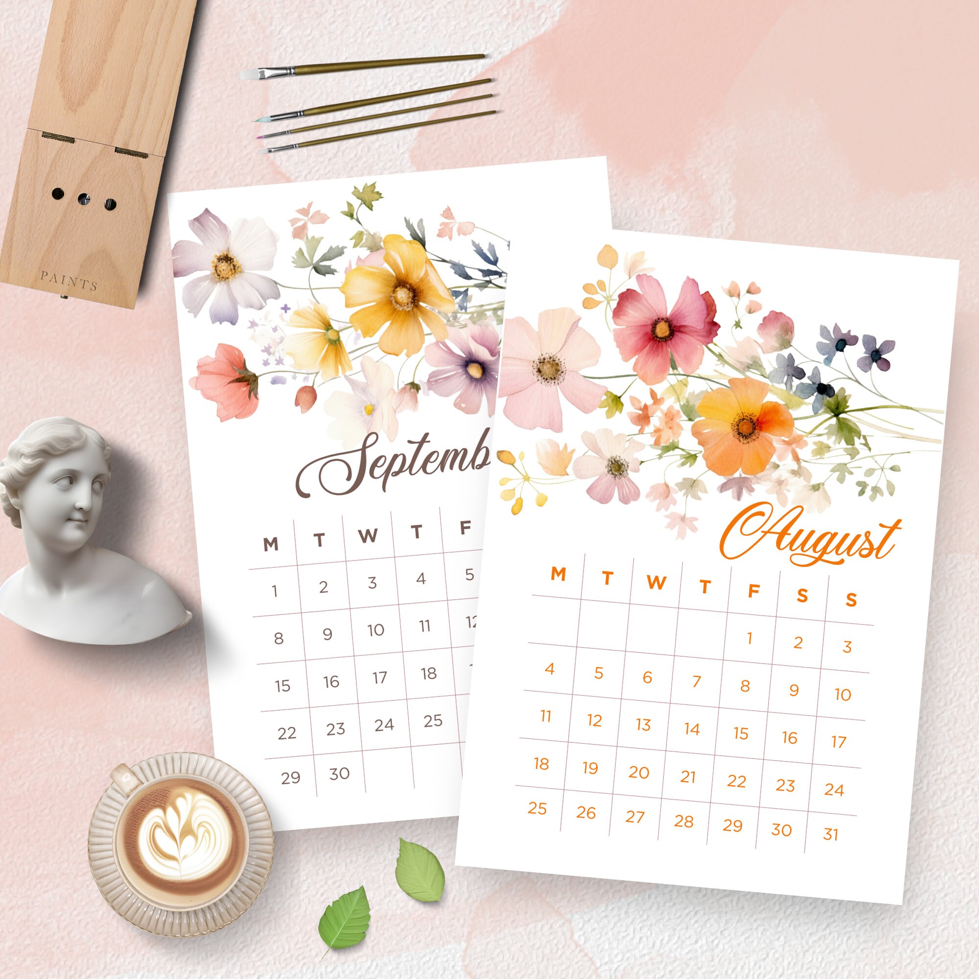 Watercolour Wildflowers 2025 Printable Calendar Template INSTANT ...