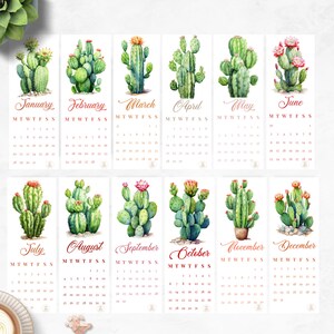 2025 Watercolour Cacti Printable Bookmark Calendar INSTANT DOWNLOAD ...