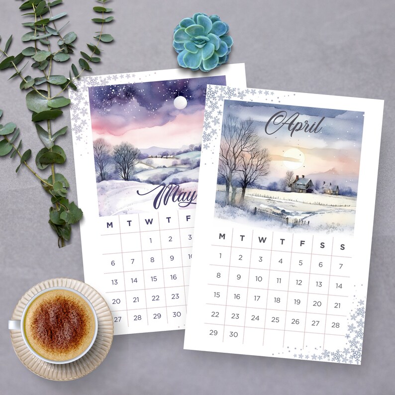 Watercolour Winter Scenes 2024 Printable Calendar Template INSTANT ...