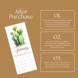 2025 Watercolour Cacti Printable Bookmark Calendar INSTANT DOWNLOAD ...