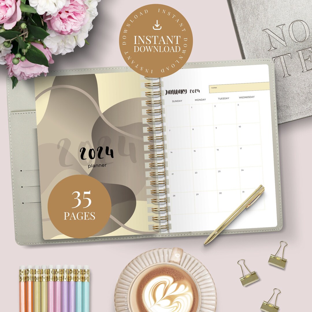 Pastel Yellow 2024 Printable Planner Template INSTANT DOWNLOAD Sunday ...
