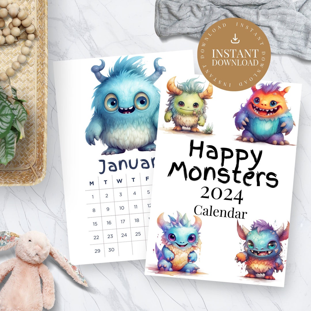 Happy Monsters 2024 Printable Calendar Template INSTANT DOWNLOAD ...