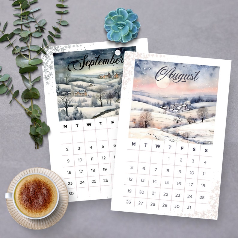 Watercolour Winter Scenes 2024 Printable Calendar Template - Etsy