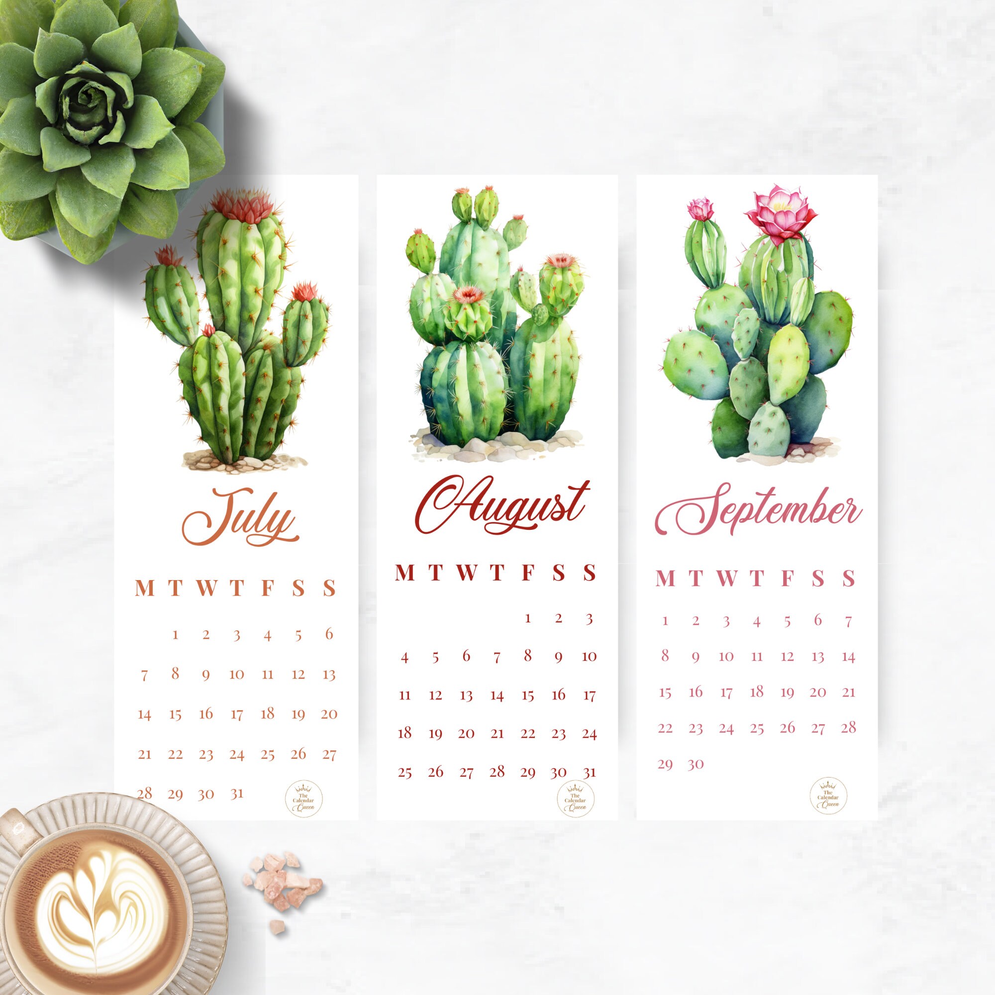 2025 Watercolour Cacti Printable Bookmark Calendar INSTANT DOWNLOAD ...