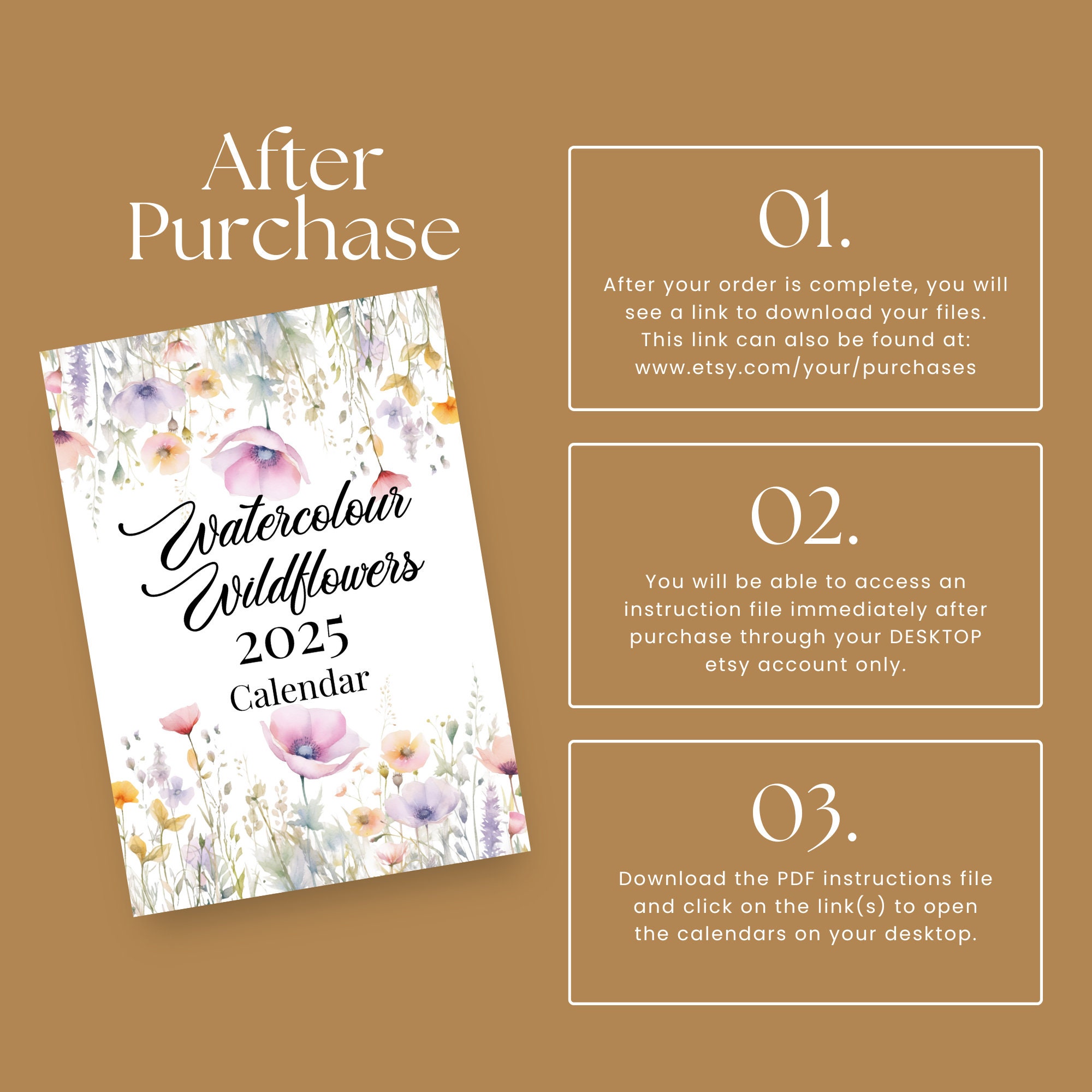 Watercolour Wildflowers 2025 Printable Calendar Template INSTANT ...