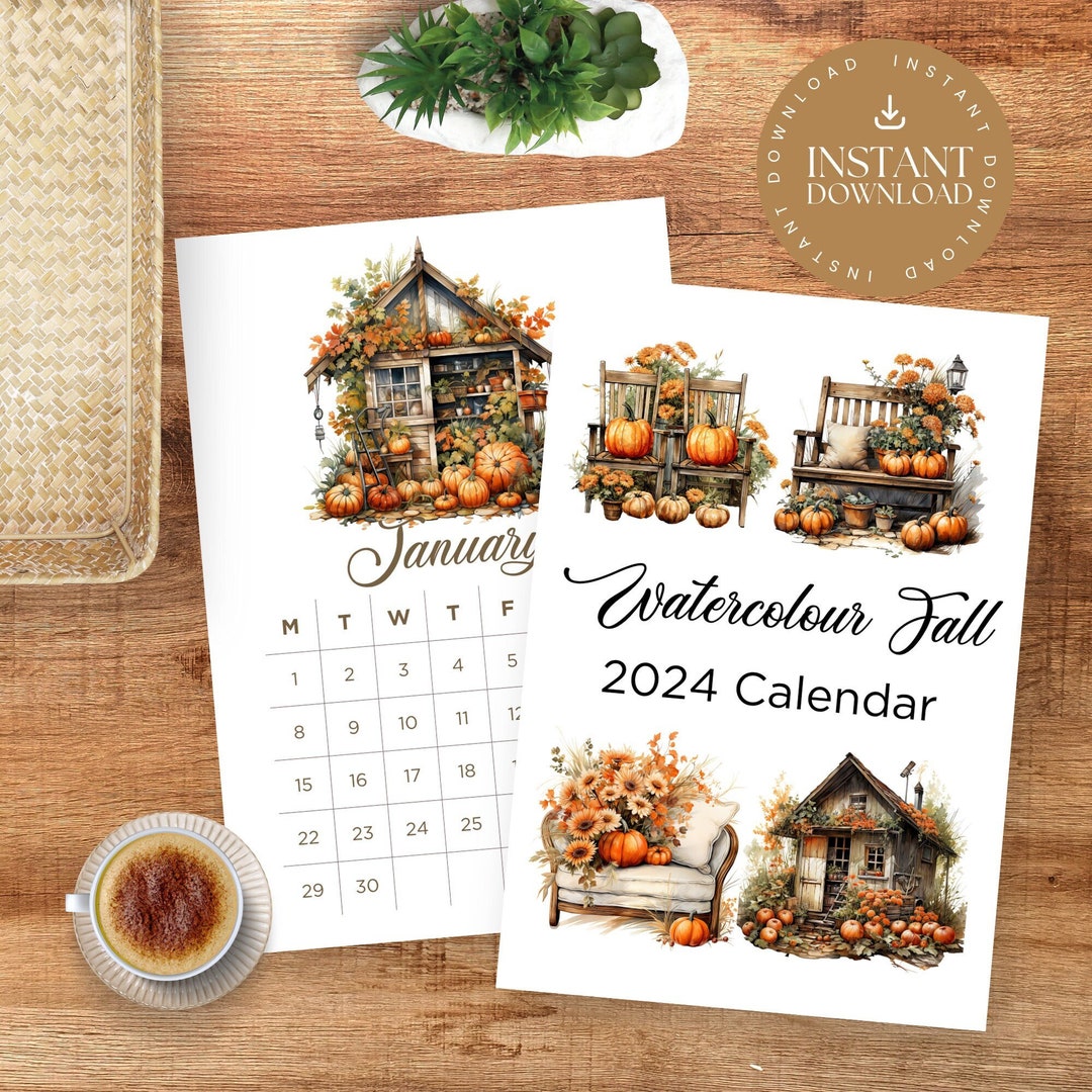 Watercolour Autumn 2024 Printable Calendar Template INSTANT DOWNLOAD ...