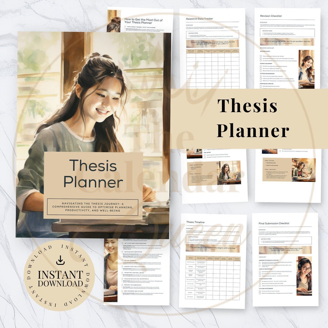 Thesis Planner Printable Template INSTANT DOWNLOAD A4 Size, Stress ...