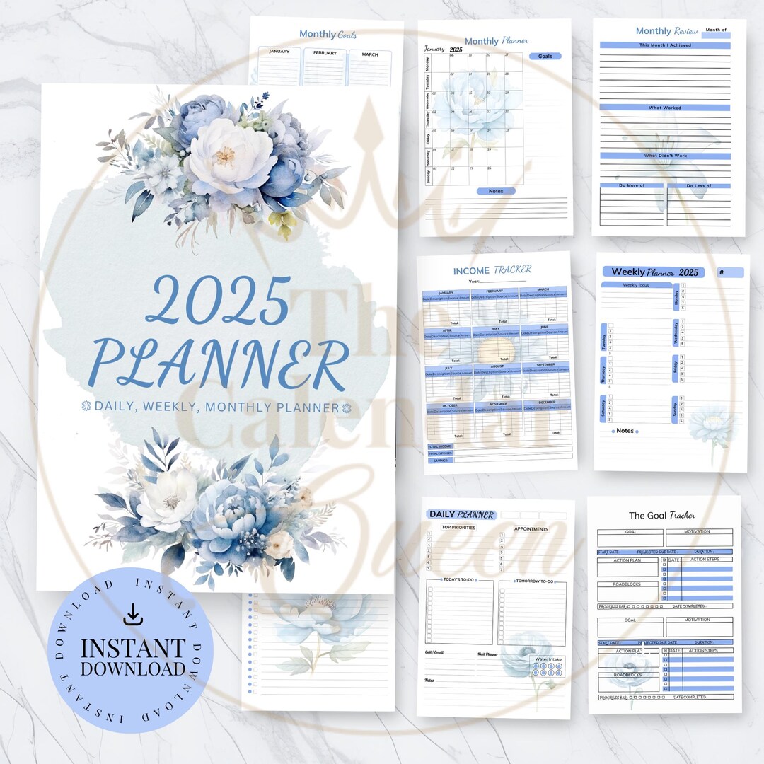 2025 Blue Printable Planner Template INSTANT DOWNLOAD A4/US Letter Size ...