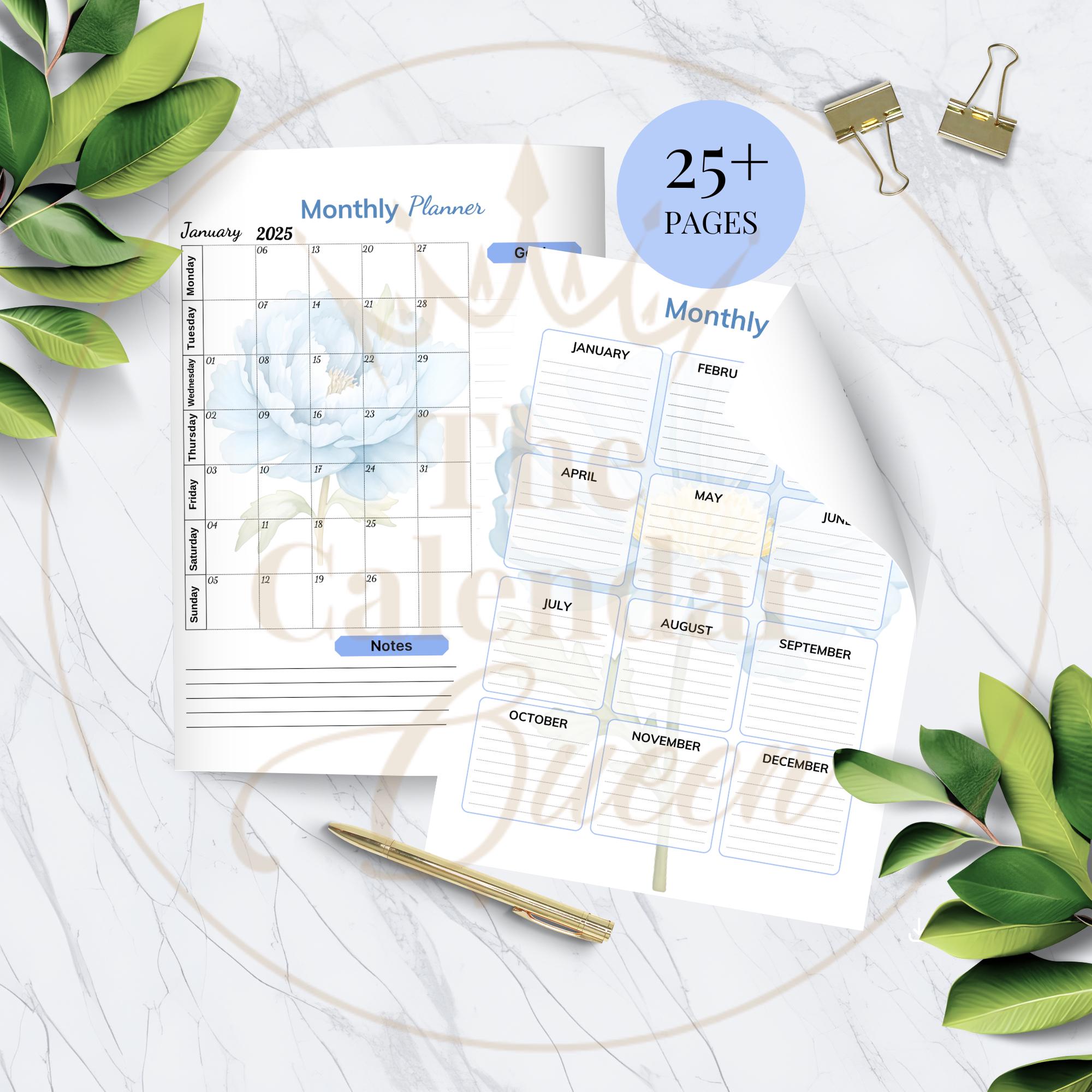 2025 Blue Printable Planner Template INSTANT DOWNLOAD A4/US Letter Size ...