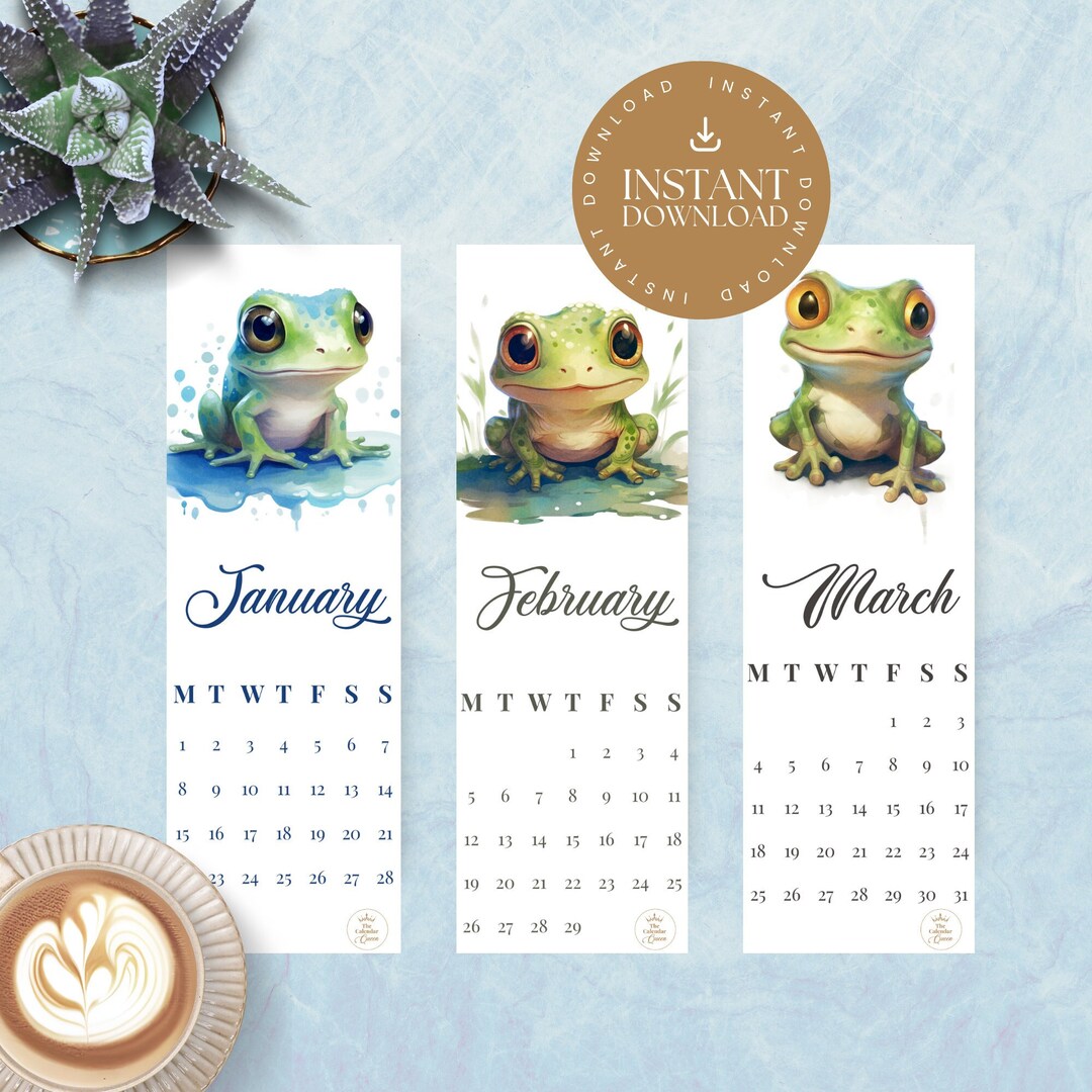 Watercolour Frogs 2024 Printable Bookmark Calendar Set INSTANT - Etsy