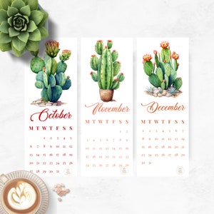 2025 Watercolour Cacti Printable Bookmark Calendar INSTANT DOWNLOAD Monday Start, 2.5 by 6 Inch ...
