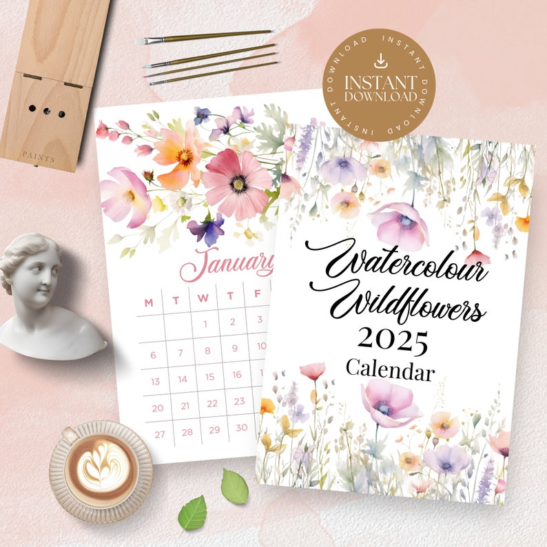 Watercolour Wildflowers 2025 Printable Calendar Template INSTANT ...