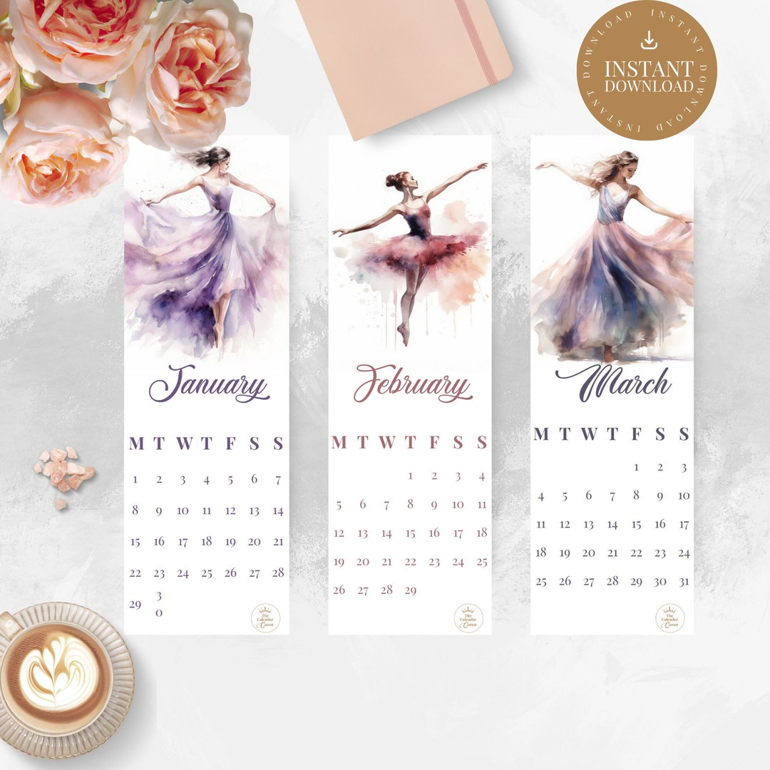 Watercolour Dancer 2024 Printable Bookmark Calendar Set - Etsy
