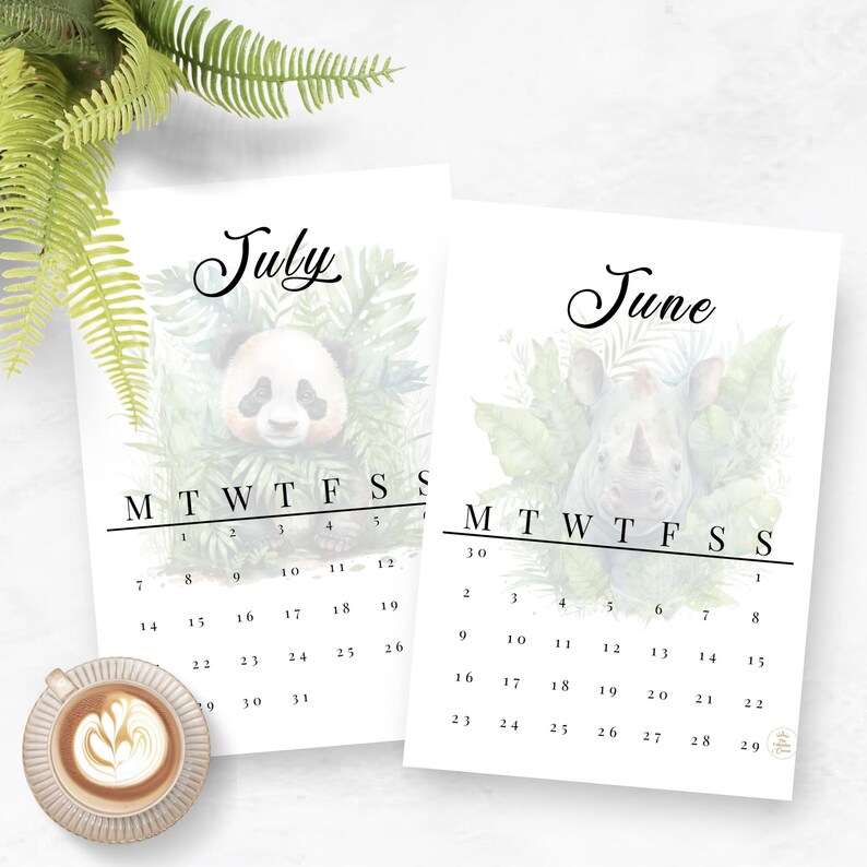 2025 Jungle Babies Printable Calendar Template INSTANT DOWNLOAD Monday ...