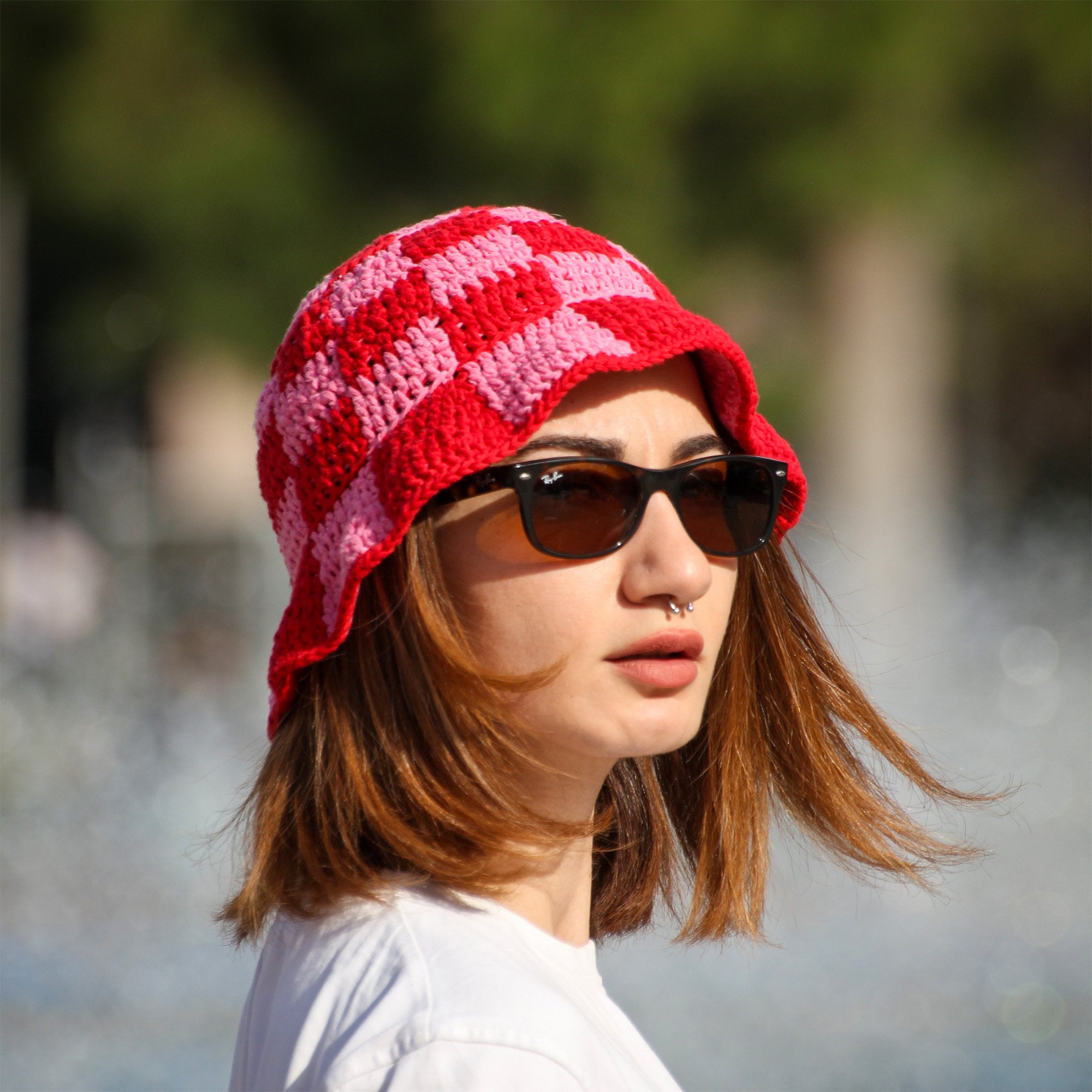 Crochet Bucket Hat, Checkered Summer Hats for Woman, Cute Crochet Sun ...