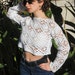 Women White Crochet Mesh Top, Fishnet Mesh Blouse, Patterned Crop Top ...