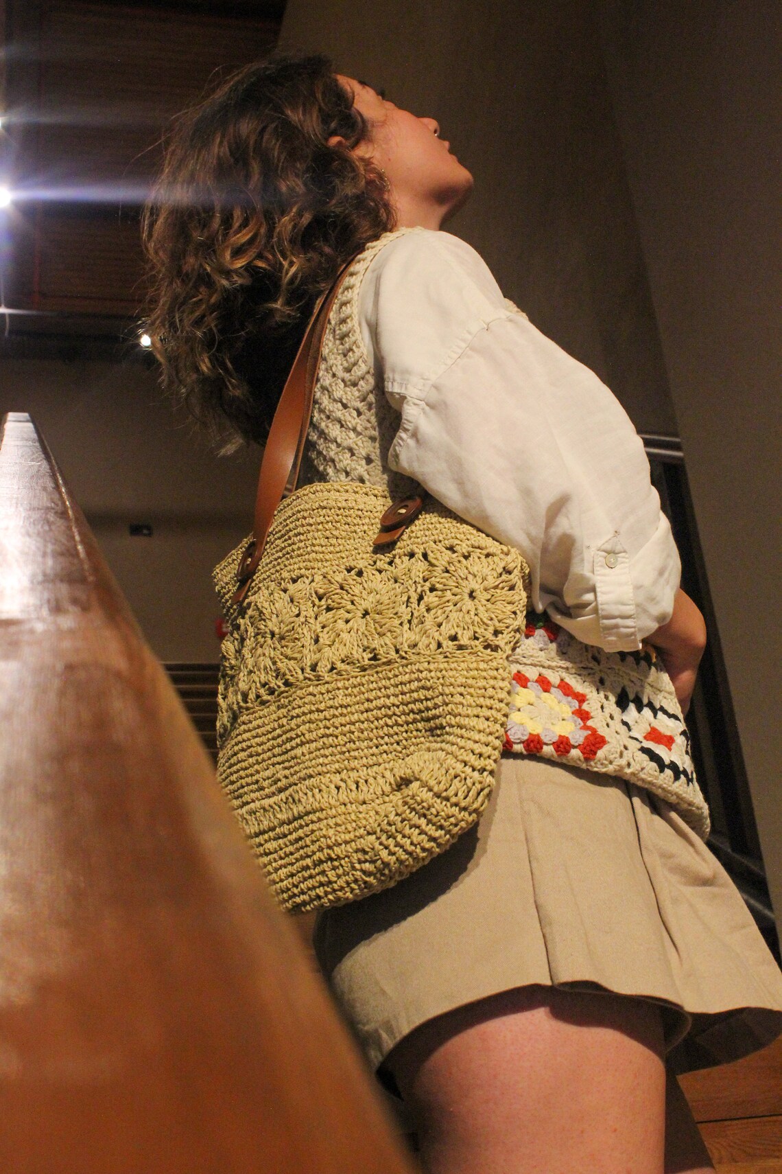 Paper String Knitted Bag, Eco-friendly Compartment Hand Knitted Tan Bag ...
