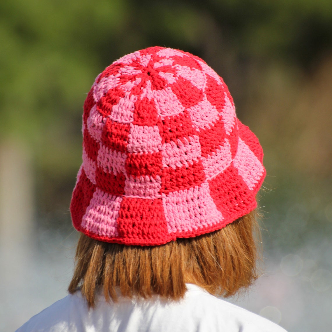 Crochet Bucket Hat, Checkered Summer Hats for Woman, Cute Crochet Sun ...