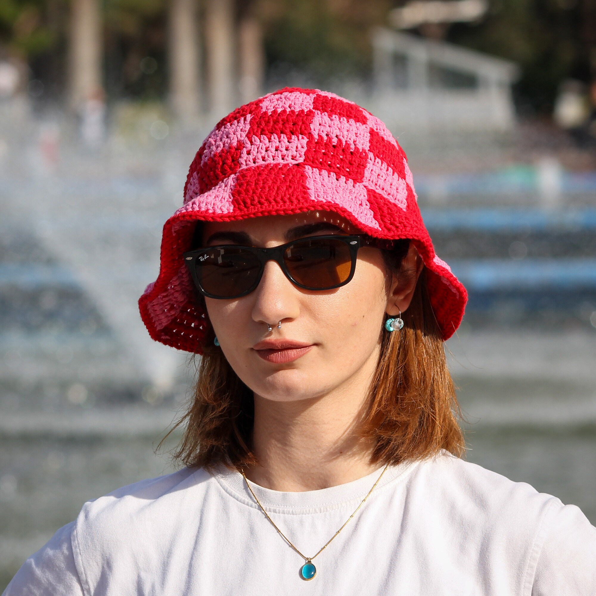 Crochet Bucket Hat, Checkered Summer Hats for Woman, Cute Crochet Sun ...