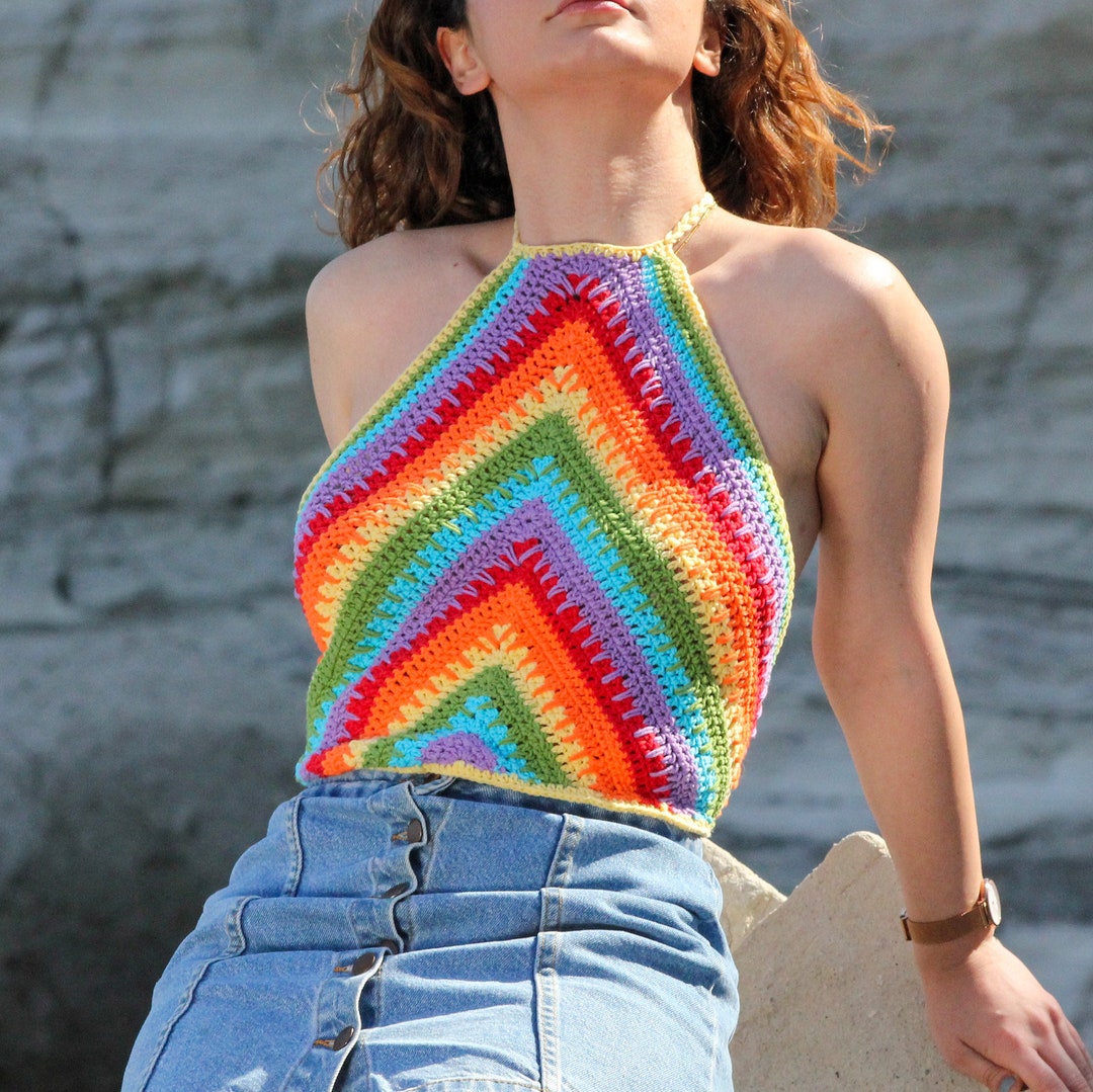 Colorful Crochet Top, Knitted Festival Outfit, Beach Wear, Rave Outfit ...