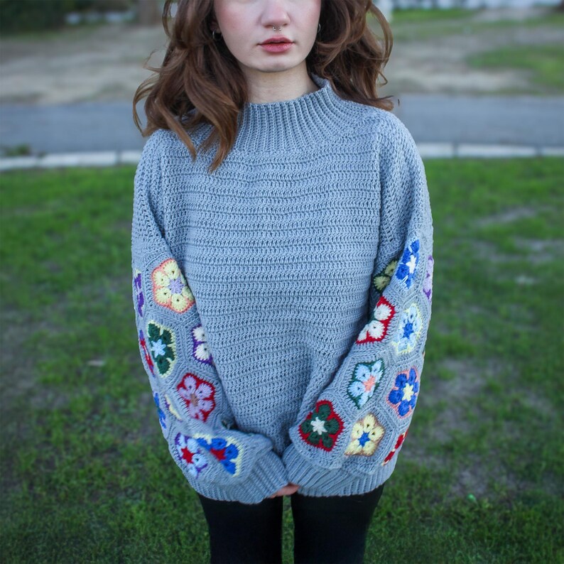Crochet African Flower Oversized Sweater: Handmade Floral Pullover - Etsy