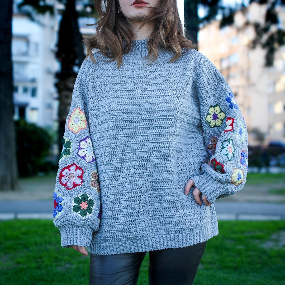 Crochet African Flower Oversized Sweater: Handmade Floral Pullover - Etsy