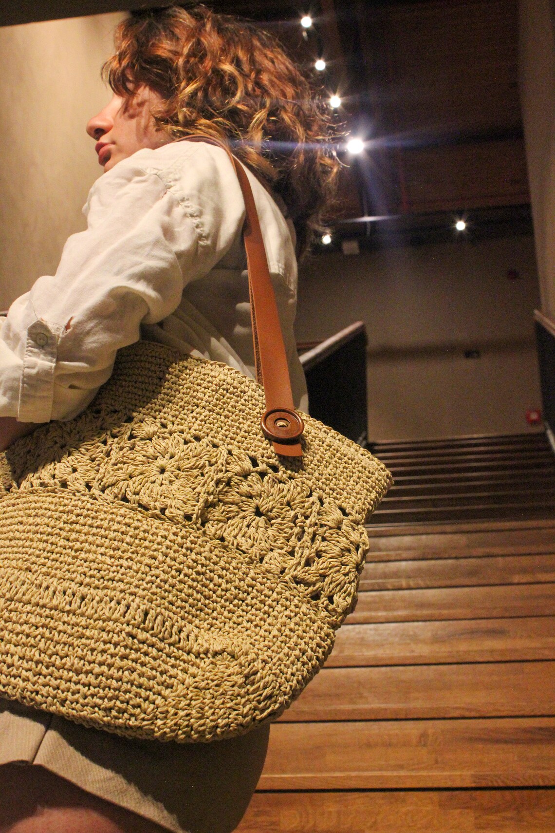 Paper String Knitted Bag, Eco-friendly Compartment Hand Knitted Tan Bag ...