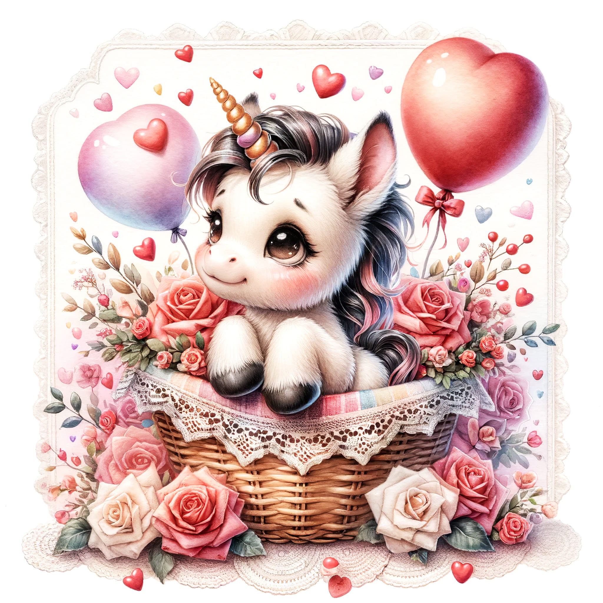 24 JPG Watercolor Animal Valentines Clipart, Cute Unicorn Clipart ...