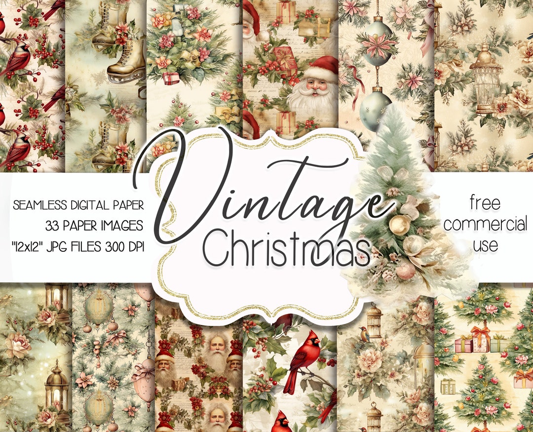 33 Seamless Pattern, Retro Christmas, Vintage Paper, Digital Papers ...