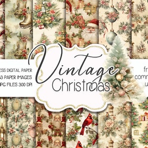 33 Seamless Pattern, Retro Christmas, Vintage Paper, Digital Papers ...