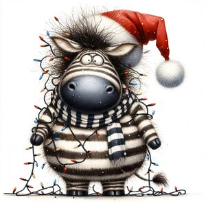 11 JPG Cute Zebra Christmas Art Print, Festive Zebra Illustration With ...