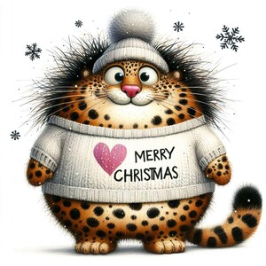 12 JPG Cute Leopard Christmas Art Print, Cozy Leopard in Sweater With ...