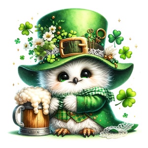 22 JPG Watercolor St. Patrick's Day Owl, Watercolor Animal, Woodland ...