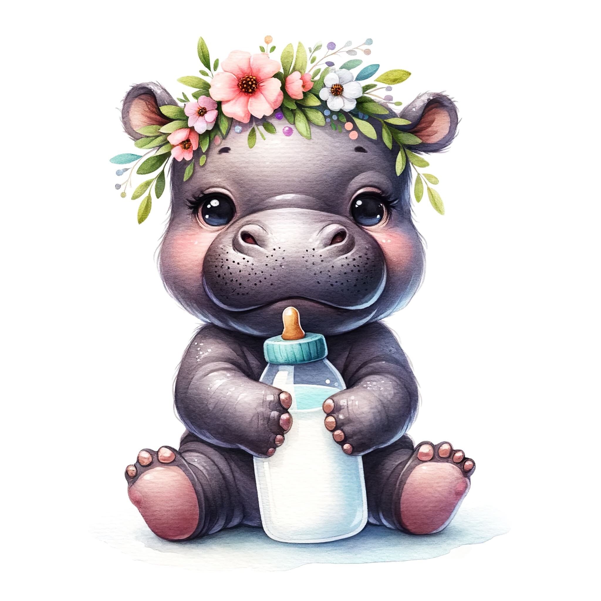 16 JPG Watercolor Baby Hippo Clipart, Welcome Baby, Baby Animals ...