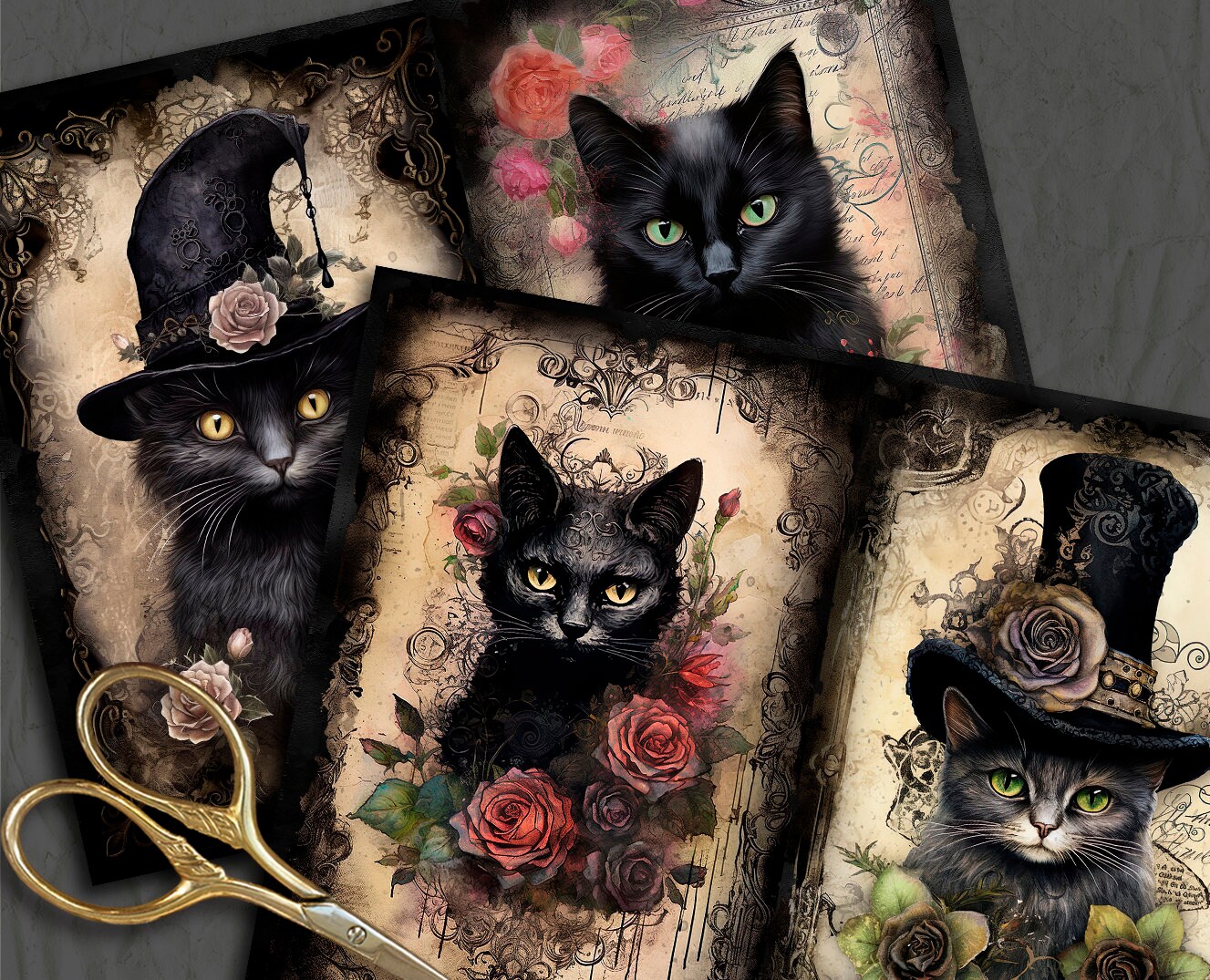 Junk Journal Digital, Black Cat, Junk Journal Kit, Dark Art, Scrapbook ...
