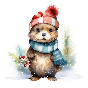 16 JPG Christmas Otter, Watercolor Animals, Watercolour Christmas ...