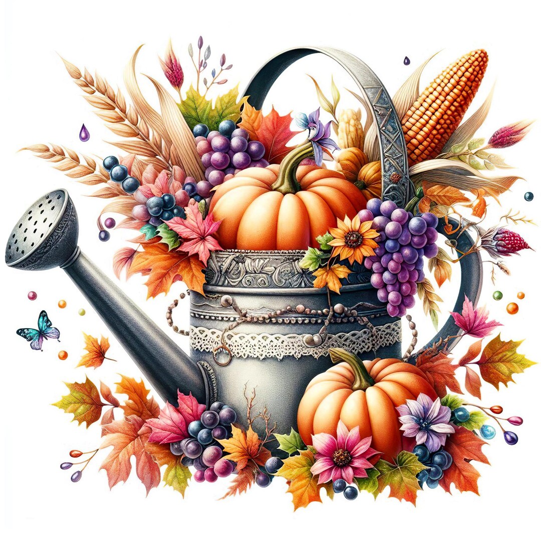 36 JPG Thanksgiving Watercolor Clipart, Fall Harvest Illustration ...