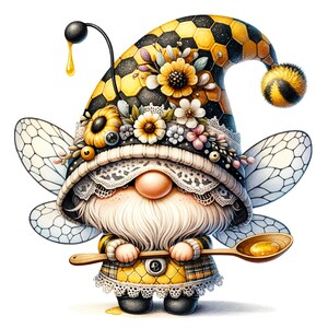 24 JPG Watercolor Honey Bee Gnome, Spring Clipart, Watercolour Clipart ...