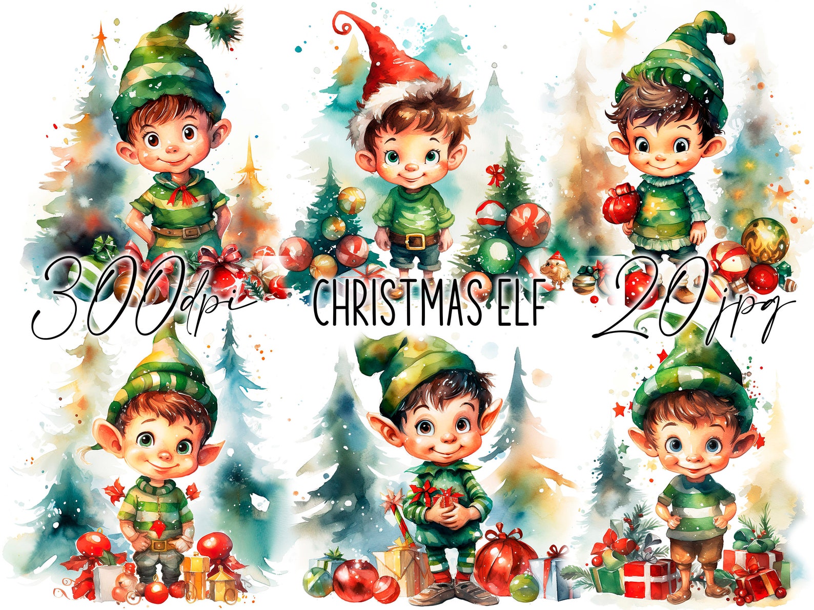 20 JPG Christmas Elf Gnome Clipart Watercolour Christmas - Etsy