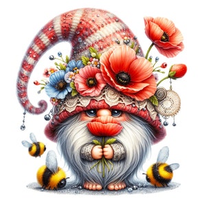 14 PNG Watercolor Poppy Gnome, Garden Gnome, Spring Gnome, Summer Gnome ...
