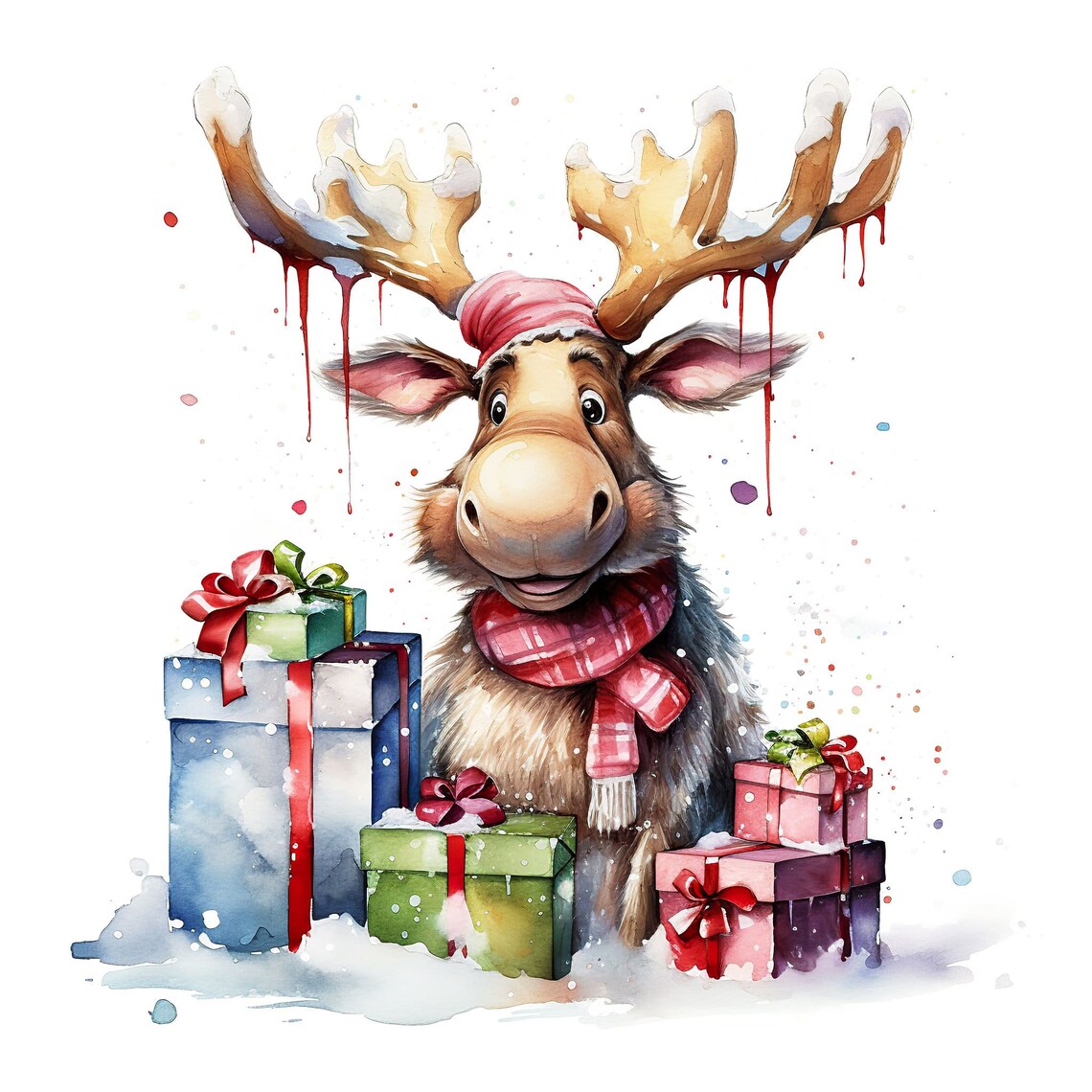 13 JPG Christmas Moose, Watercolour Christmas Clipart, Watercolor ...